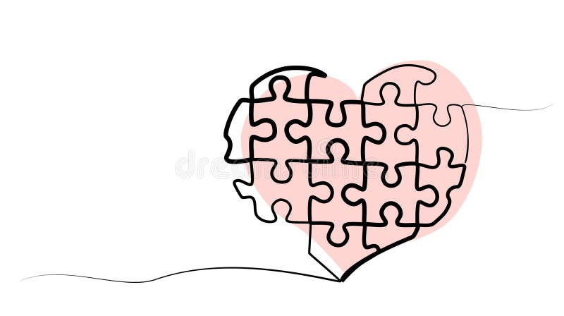 Continuous Drawing of a Heart from Puzzles in One Line. Sector Stock ...