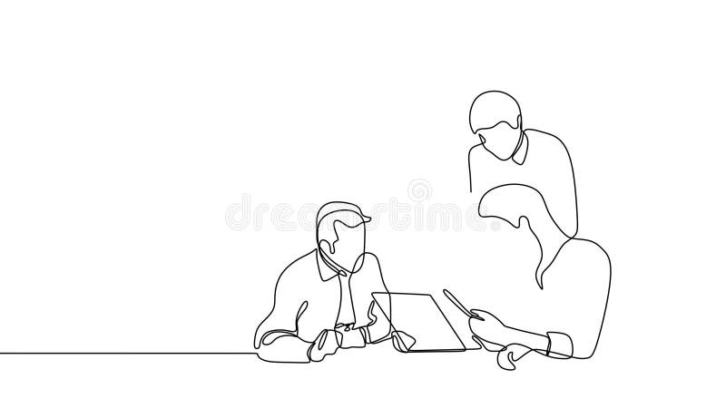 Continuous Drawing Line Art of Group Discussion at Work with Black Line ...