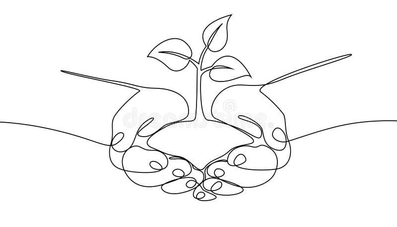 Continuous Drawing Line Art of Sprout in Hands. Hand Drawn One Line ...