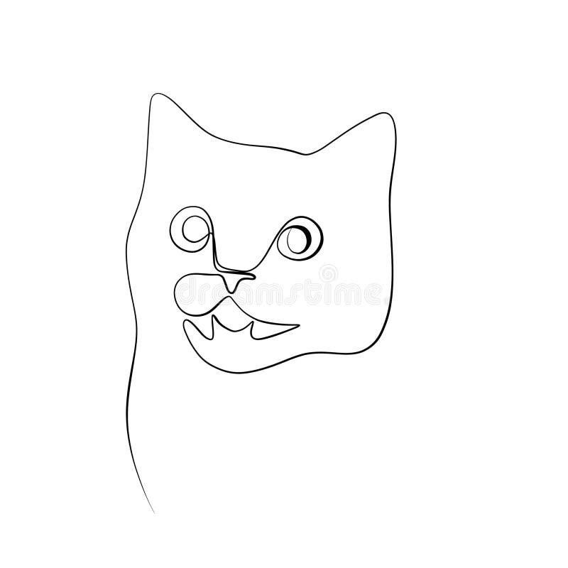 Continuous Drawing of Lines. Line Art of Cat Head Vector Minimalist ...
