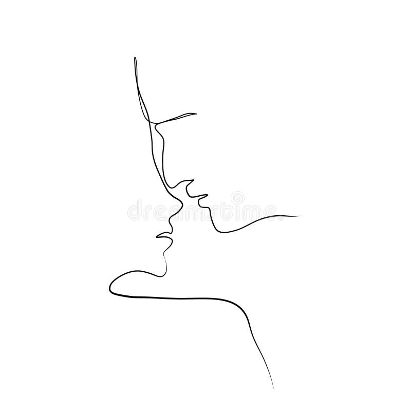 Continuous Drawing of Lines. Line Art of Kissing Lovers. Continuous ...