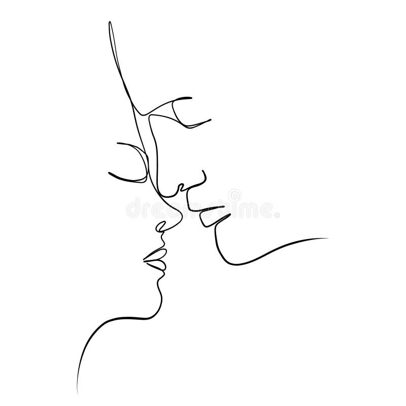 Continuous Drawing of Lines. Line Art of Kissing Lovers. Continuous ...
