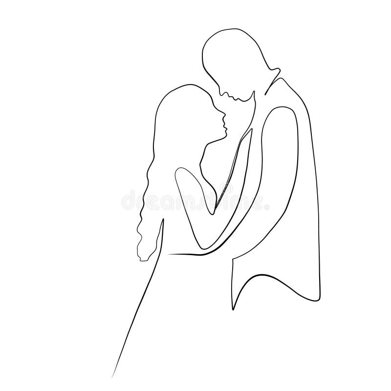 Continuous Drawing of Lines. Line Art of Kissing Lovers. Continuous ...