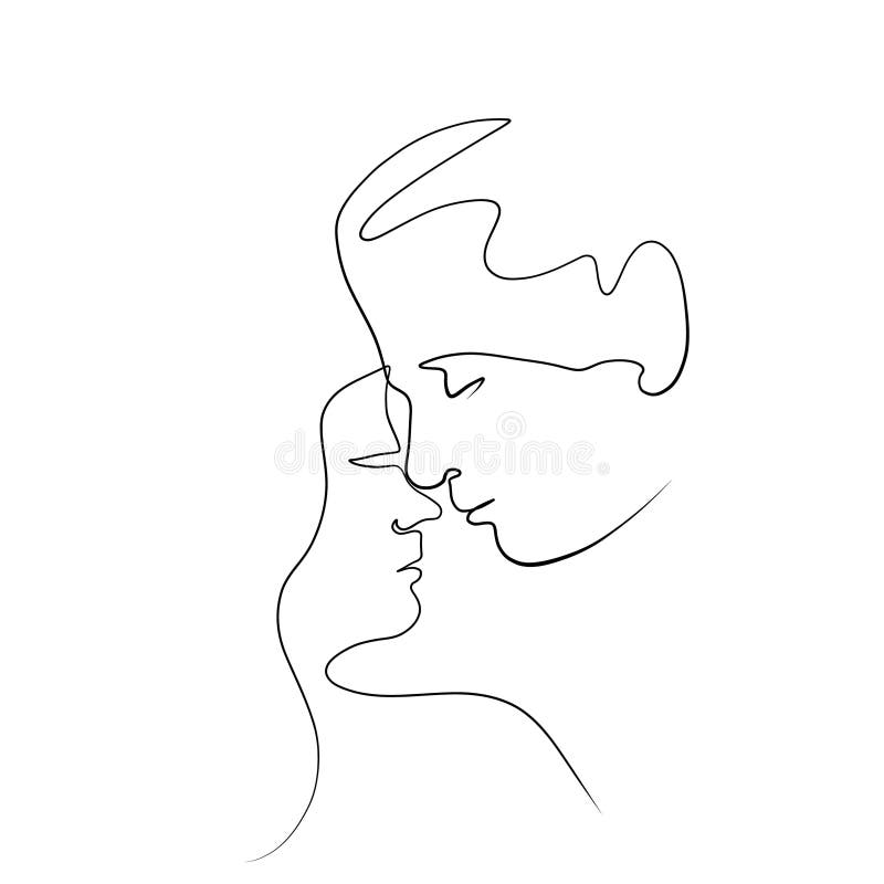 Continuous Drawing of Lines. Line Art of Kissing Lovers. Continuous ...