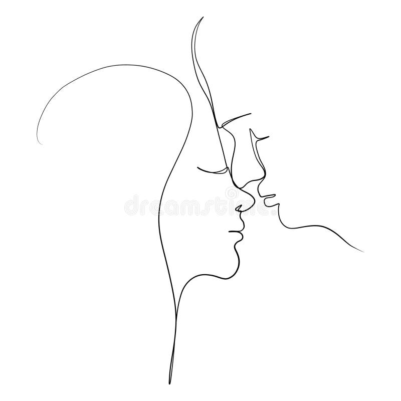 Continuous Drawing of Lines. Line Art of Kissing Lovers. Continuous ...
