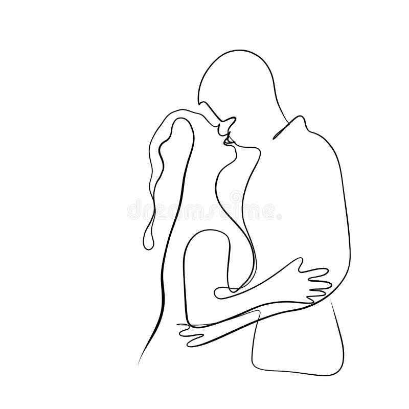Continuous Drawing of Lines. Line Art of Kissing Lovers. Continuous ...