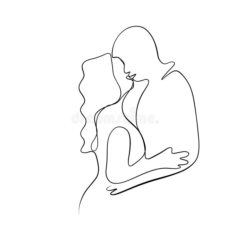 Continuous Drawing of Lines. Line Art of Kissing Lovers. Continuous ...