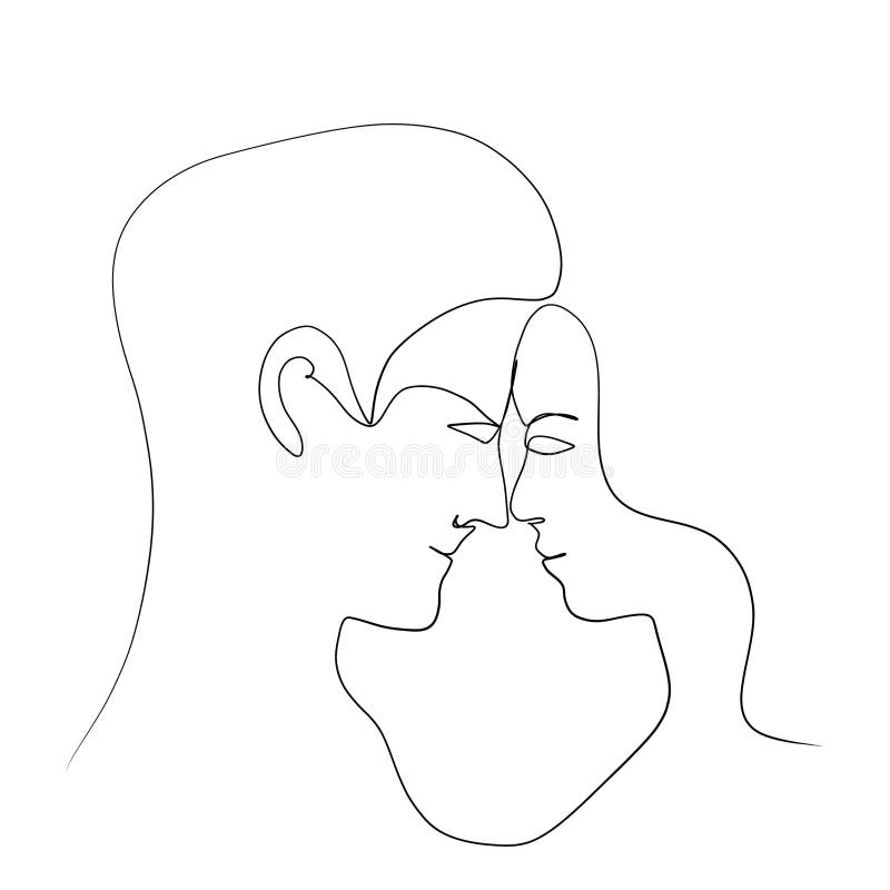 Continuous Drawing of Lines. Line Art of Kissing Lovers. Continuous ...