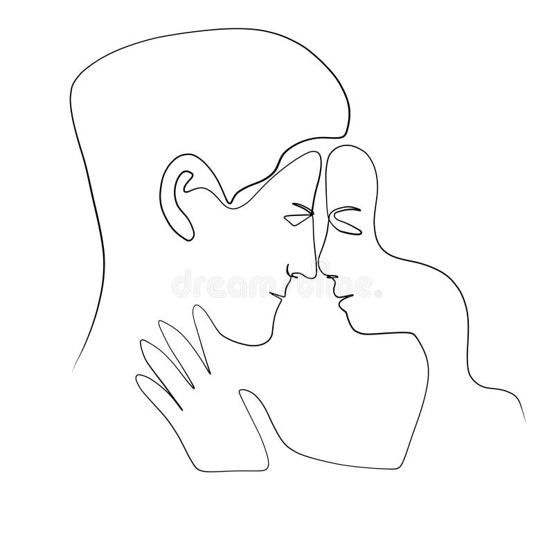 Continuous Drawing of Lines. Line Art of Kissing Lovers. Continuous ...