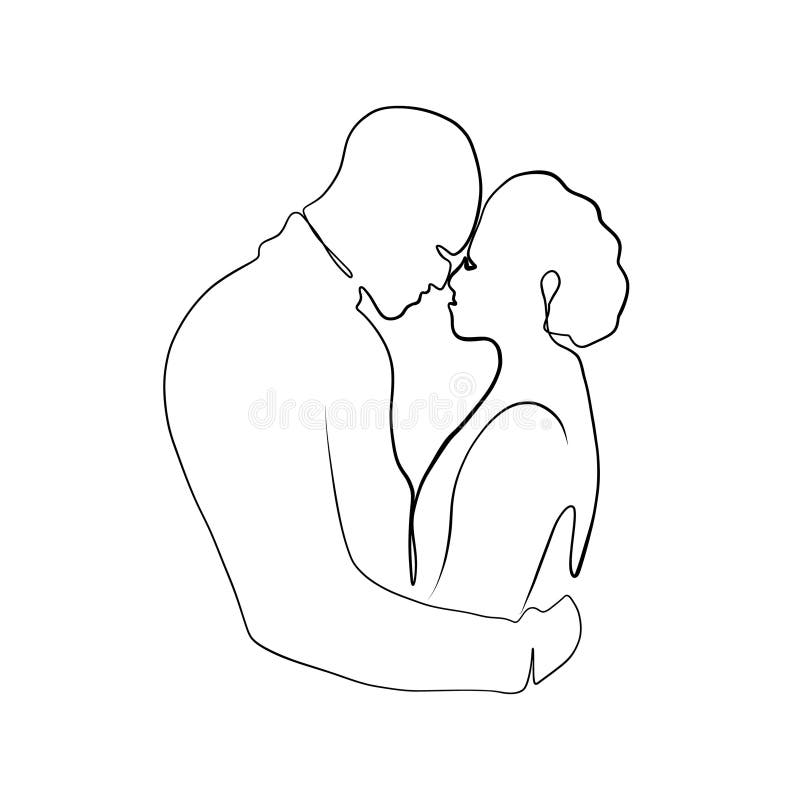 Continuous Drawing of Lines. Line Art of Kissing Lovers. Continuous ...