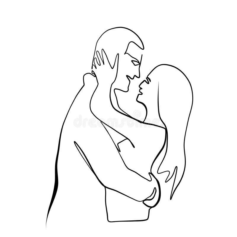 Continuous Drawing of Lines. Line Art of Kissing Lovers. Continuous ...