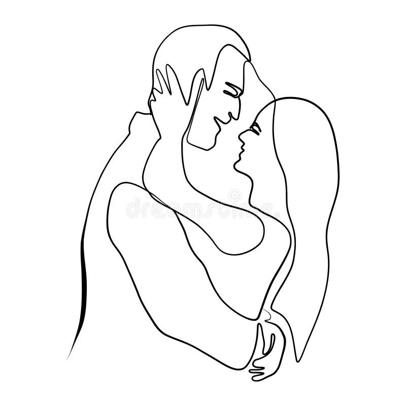 Continuous Drawing of Lines. Line Art of Kissing Lovers. Continuous ...