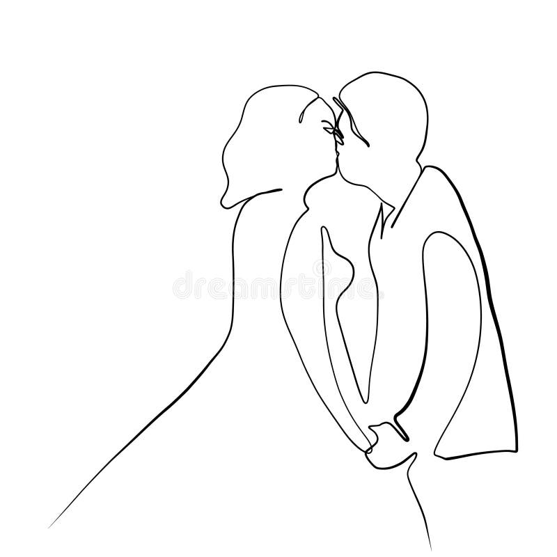Continuous Drawing of Lines. Line Art of Kissing Lovers. Continuous ...