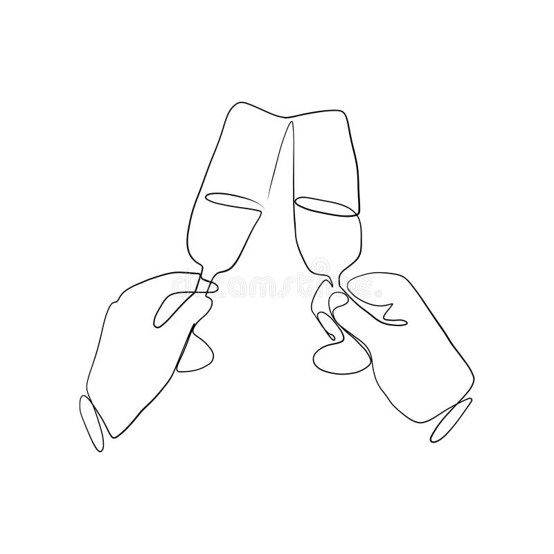 Continuous Drawing of Lines. Line Art of Two Glasses in Hands ...