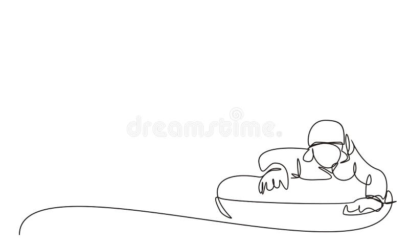 Continuous Drawing with One Line of a Boy Rolling Down an Ice Slide on ...