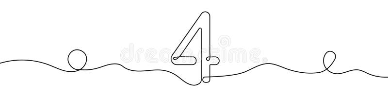 Continuous Editable Line Drawing of Number 4. One Line Drawing of ...