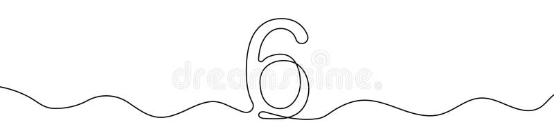 Continuous Editable Line Drawing of Number 6. One Line Drawing of ...