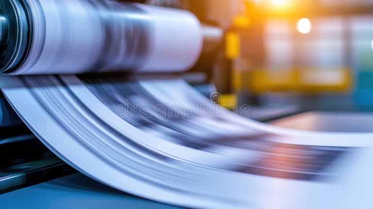 Continuous Feed Offset Printing Machine Processing a Large Roll of ...