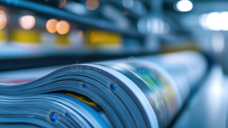 Continuous Feed Printing Machine Processing a Large Roll from Paper in ...