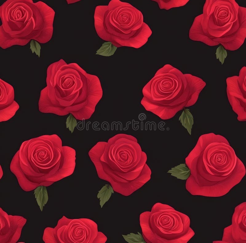 A Continuous Floral Design Featuring Red Roses Against a Black Backdrop ...