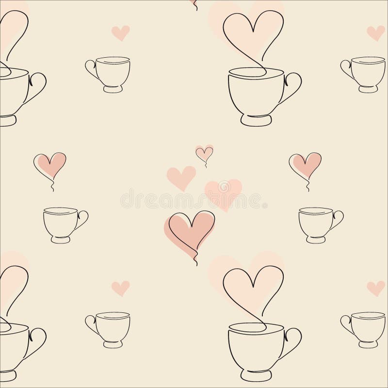 Continuous Heart Line Coffee Cup on Linen Color Background for ...