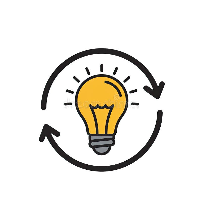 Continuous Idea Cycle Symbol with Arrow Around Light Bulb Stock Vector ...