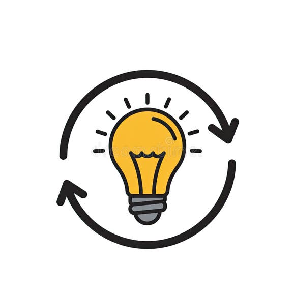 Continuous Idea Cycle Symbol with Arrow Around Light Bulb Stock Vector ...