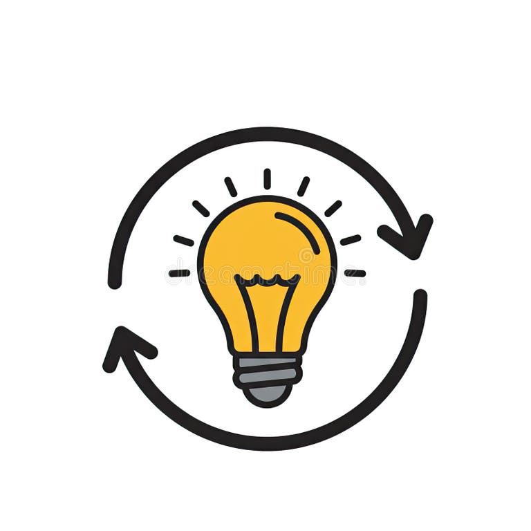 Continuous Idea Cycle Symbol with Arrow Around Light Bulb Stock Vector ...