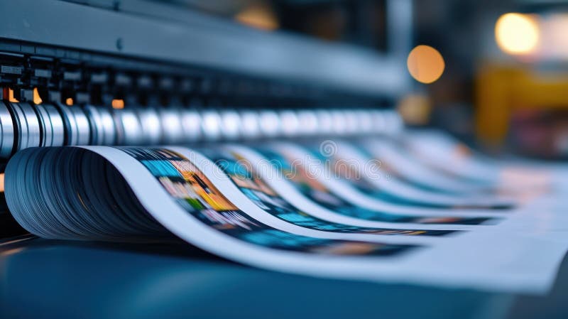 Continuous Large Printing Machine Processing a Feed Roll of Paper in a ...