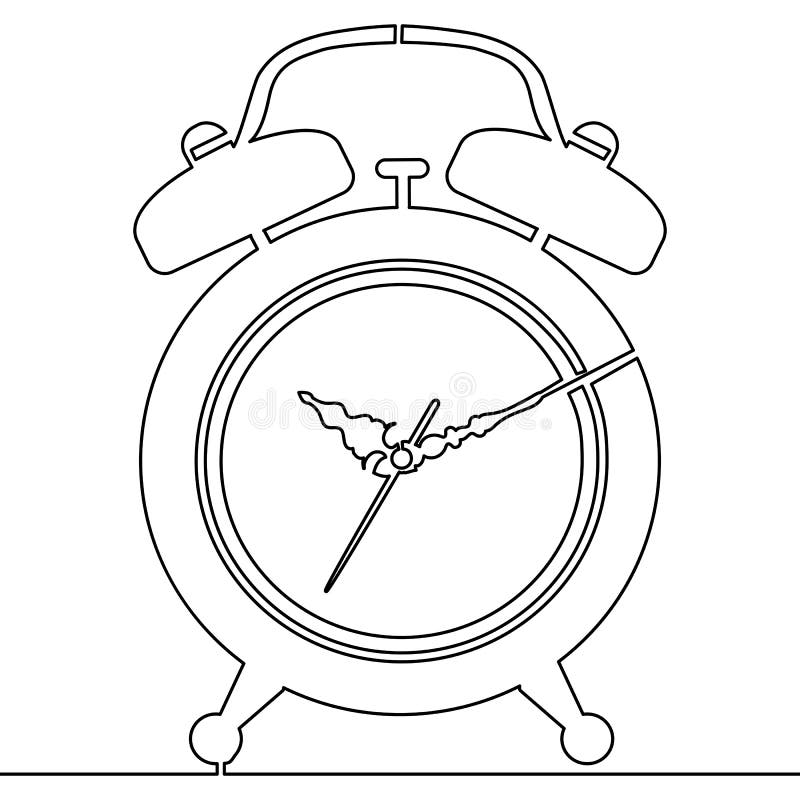Continuous Line Alarm Clock Drawing Vector Stock Vector - Illustration ...