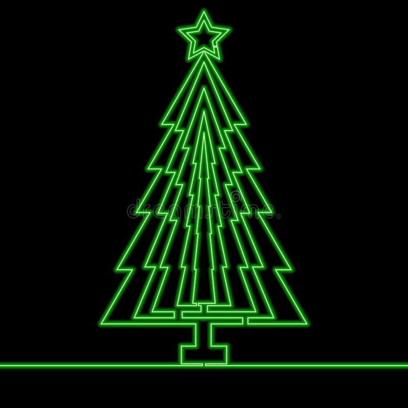 Continuous Line Art Christmas Tree Neon Concept Stock Vector ...