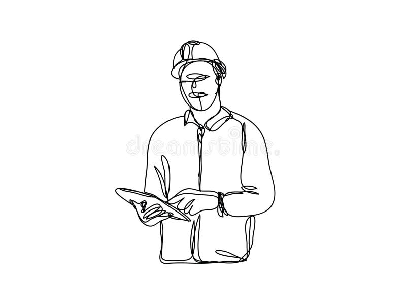 Continuous Line Art , Civil Engineer, Architects and Worker, Vector ...