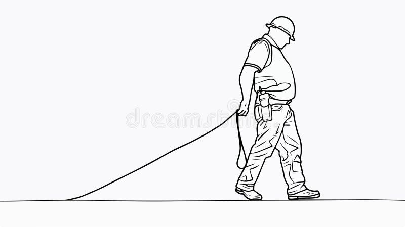 Continuous Line Art of a Construction Worker in Minimal Style Stock ...