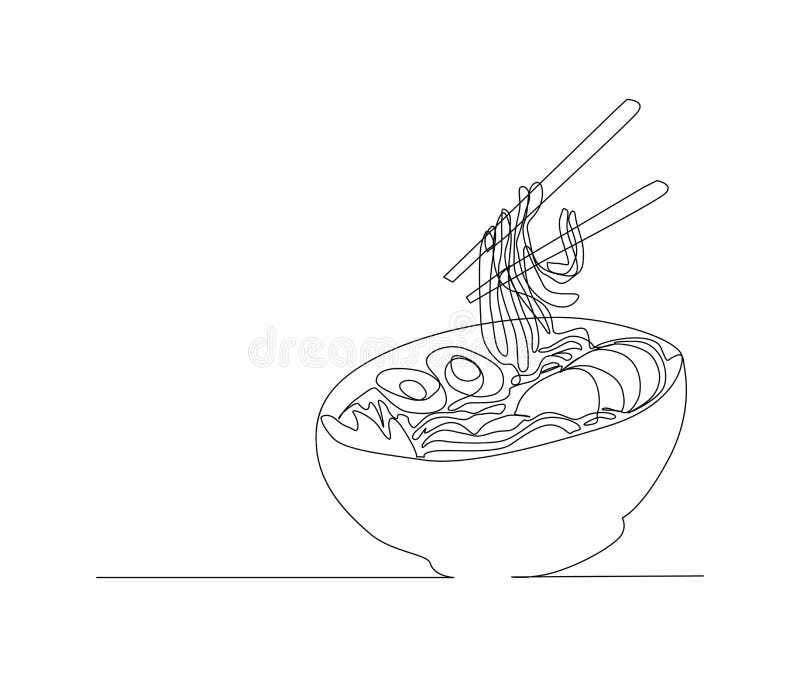 Continuous Line Art Drawing of Asian Noodle in the Bowl. Ramen Single ...