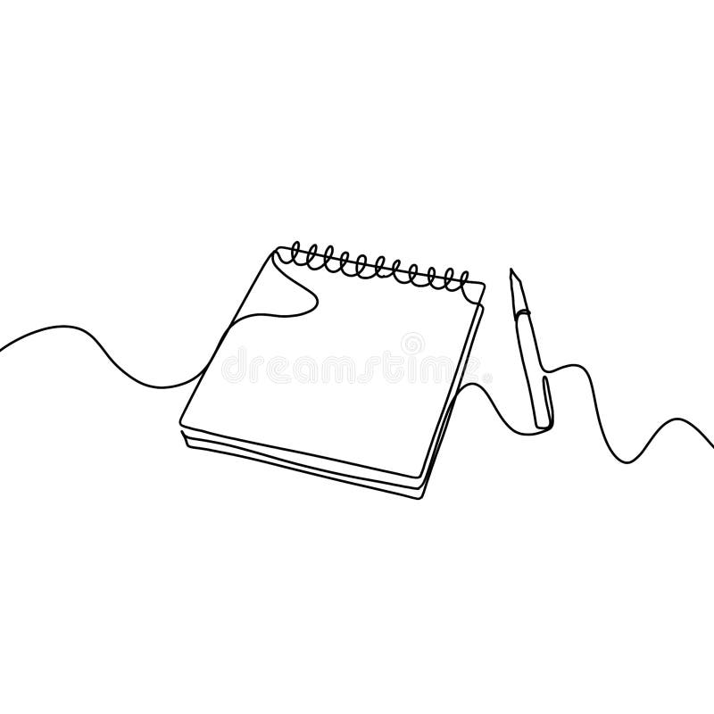 Continuous Line Art Drawing of Book and Pen or Pencil. Opened Book ...