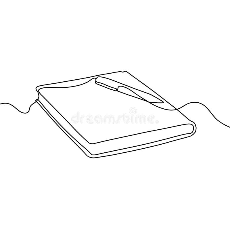 Continuous Line Art Drawing of Book and Pen or Pencil. Opened Book ...