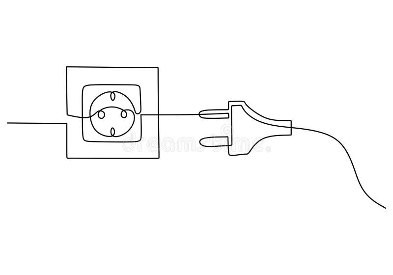Continuous Line Art Drawing of a Plug Inserted into an Electric Outlet ...