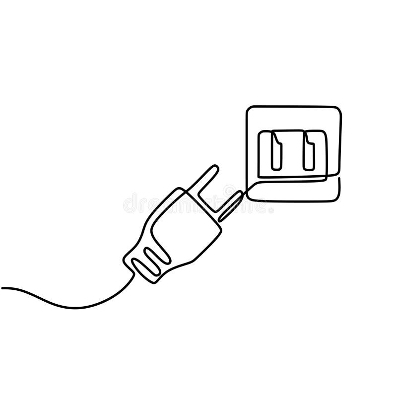 Continuous Line Art Drawing of a Plug Inserted into an Electric Outlet ...