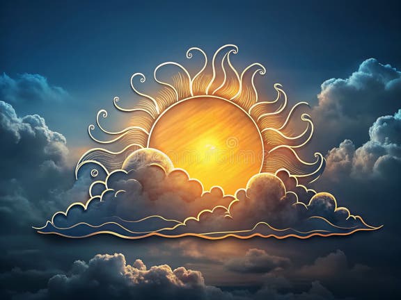 Continuous Line Art Drawing of a Sun and Cloudscape a Visually Striking ...