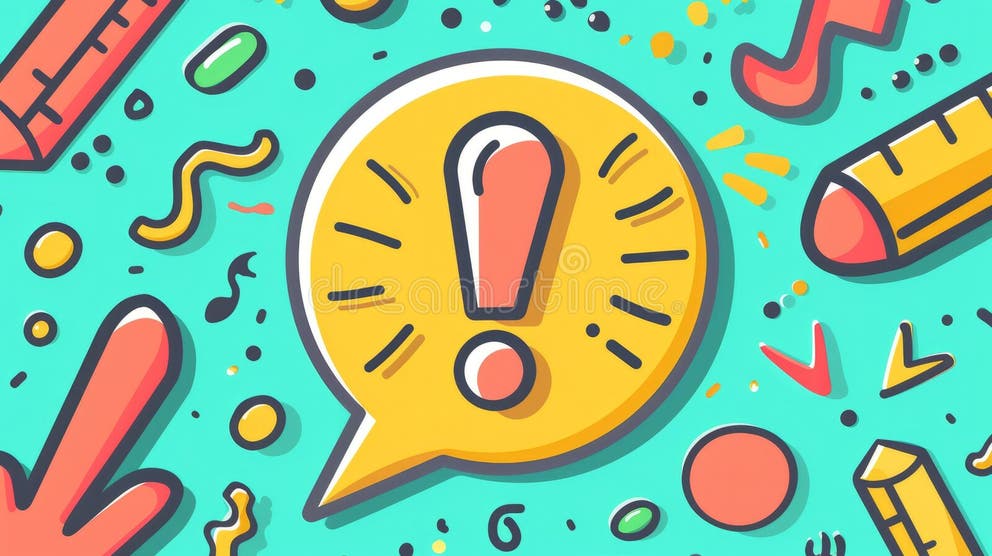 Continuous Line Art of Exclamation Mark Surrounded by Colorful Design ...