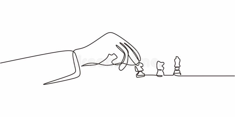 Continuous Line Art Hand Playing Chess. Intellectual Game Concept ...