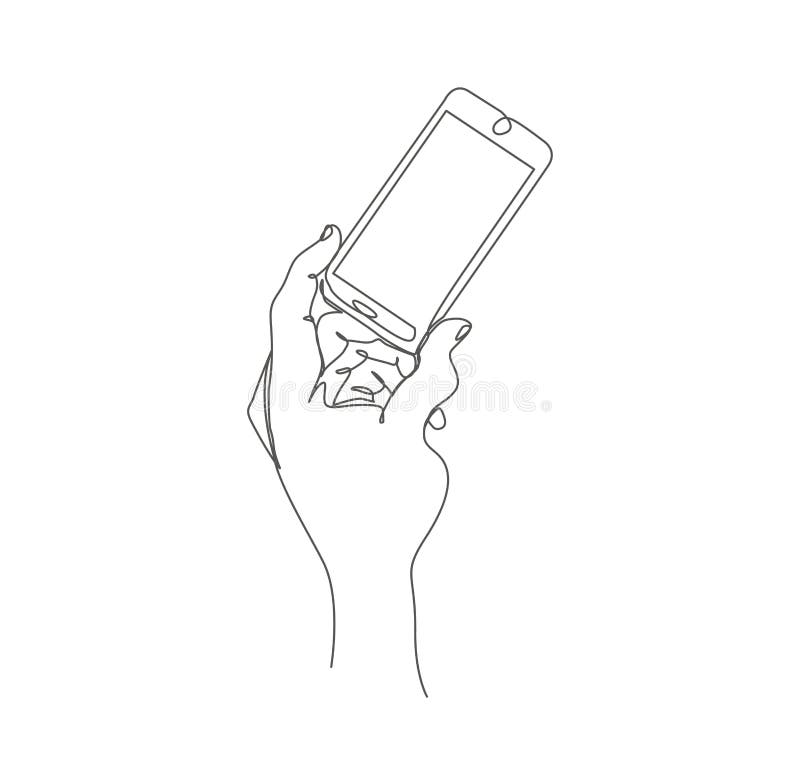 Continuous Line Art of Hand Using Mobile Phone. One Line Drawing Hand ...