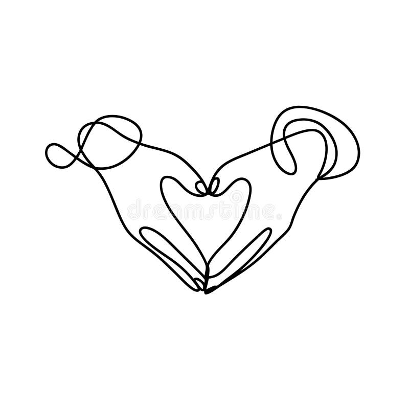 Continuous Line Art Hands Forming Heart Symbol of Love Unity Connection ...