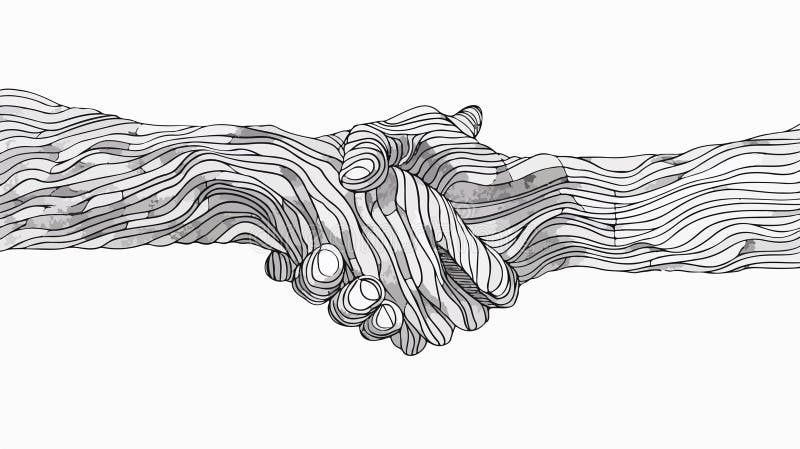 Continuous Line Art Handshake Engraving Black Stock Vector ...