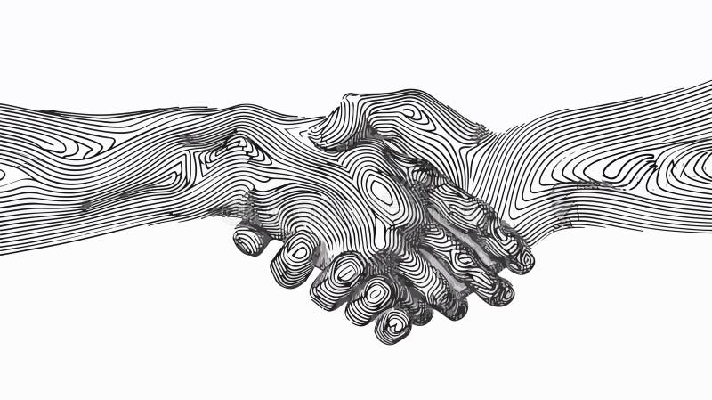 Continuous Line Art Handshake Engraving Black Stock Vector ...