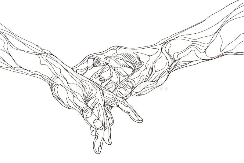 Continuous Line Art Human Hands Entwined Symbol of Connection Elegant ...