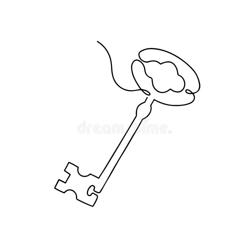 Continuous Line Art Key, Single Line Sketch, Isolated on White ...