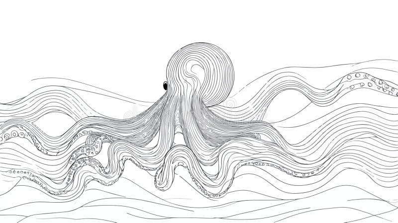 Continuous Line Drawing of Octopus Stock Vector - Illustration of ...