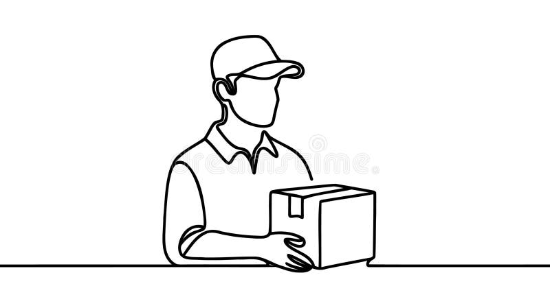 Continuous Line Art or One Line Drawing of Delivery Man Standing with ...