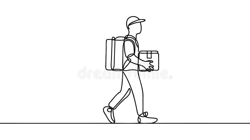 Continuous Line Art or One Line Drawing of Delivery Man Standing with ...